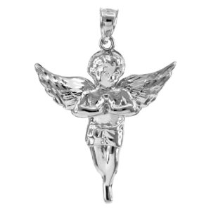 religious jewelry high polish 925 sterling silver angel pendant (large)