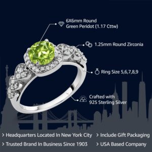 Gem Stone King 925 Sterling Silver Green Peridot Engagement Ring For Women (1.17 Cttw, Round 6MM, Gemstone Birthstone, Available In Size 5, 6, 7, 8, 9)