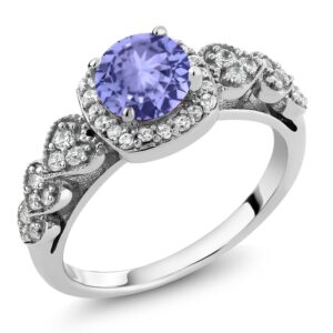 gem stone king 925 sterling silver blue tanzanite engagement ring for women (1.22 cttw, round 6mm, gemstone birthstone, available in size 5, 6, 7, 8, 9)