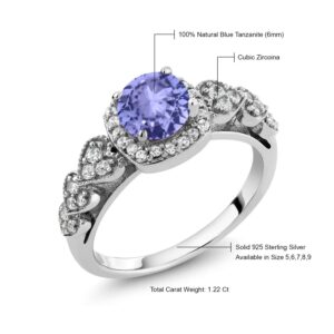 Gem Stone King 925 Sterling Silver Blue Tanzanite Engagement Ring For Women (1.22 Cttw, Round 6MM, Gemstone Birthstone, Available In Size 5, 6, 7, 8, 9)