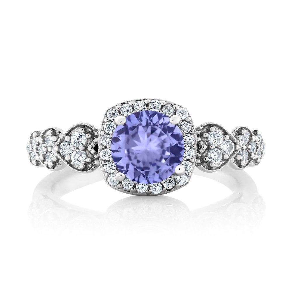 Gem Stone King 925 Sterling Silver Blue Tanzanite Engagement Ring For Women (1.22 Cttw, Round 6MM, Gemstone Birthstone, Available In Size 5, 6, 7, 8, 9)