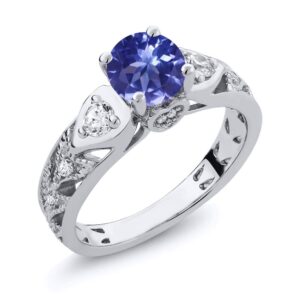 gem stone king 925 sterling silver blue tanzanite engagement ring for women (2.16 cttw, round cut 6mm, gemstone birthstone, available in size 5, 6, 7, 8, 9)