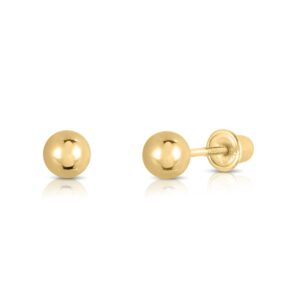 14k yellow gold ball stud earrings with secure screw-backs (3mm)…