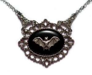 moon maiden jewelry gothic victorian silver framed bat cameo necklace