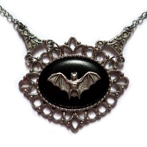 Moon Maiden Jewelry Gothic Victorian Silver Framed Bat Cameo Necklace