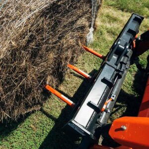 Titan Attachments HD Skid Steer Hay Frame Attachment, Three 43" Hay Spears, Rated 4,000 LB, Quick Tach Mounting, Hay Handing Equipment for Bobcat Tractors