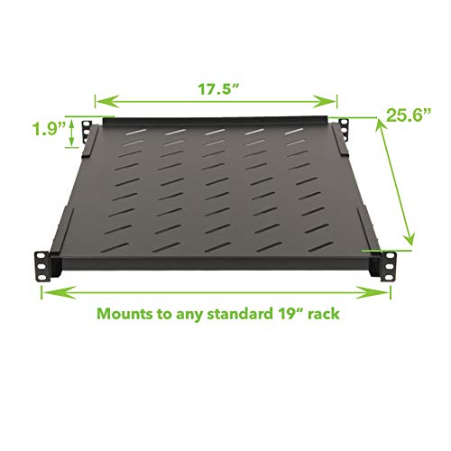 NavePoint Vented 4-Post Shelf, Adjustable, Black, 650 mm Depth, 1U, 242 lbs, Cold Rolled Steel, CE Compliant