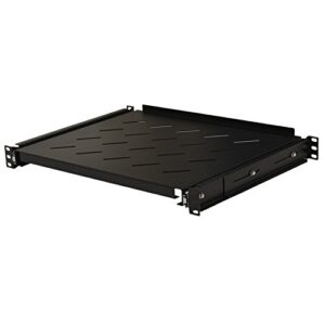 4-post sliding server shelf, cold rolled steel, black, venting, adjustable, 350mm depth, 7.5 lbs, rack mount, 1u(1ru)