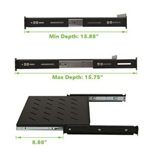 4-Post Sliding Server Shelf, Cold Rolled Steel, Black, Venting, Adjustable, 350mm Depth, 7.5 lbs, Rack Mount, 1U(1RU)