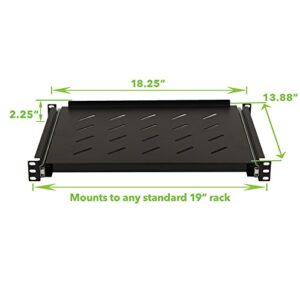 4-Post Sliding Server Shelf, Cold Rolled Steel, Black, Venting, Adjustable, 350mm Depth, 7.5 lbs, Rack Mount, 1U(1RU)