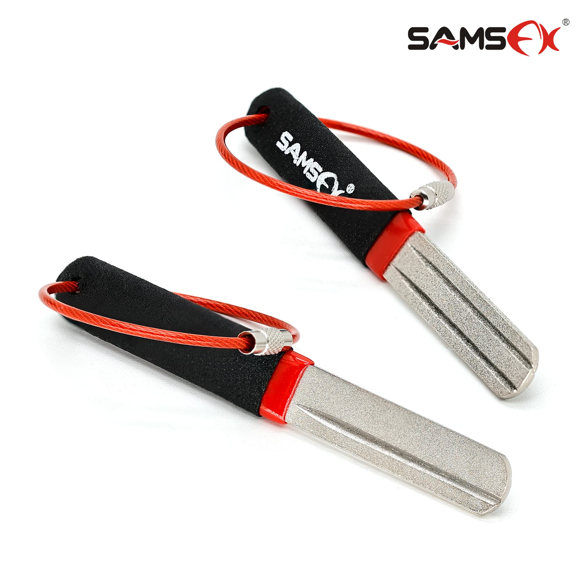 SAMSFX Fishing Hook Sharpener Hook File Portable Grinding Tool with Double Sided Fine and Medium Grit Fly Fishing Tools, 4inch (Black & Red Handle)