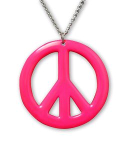 real metal hot pink hippie peace sign pendant necklace enamel on pewter cosplay jewelry