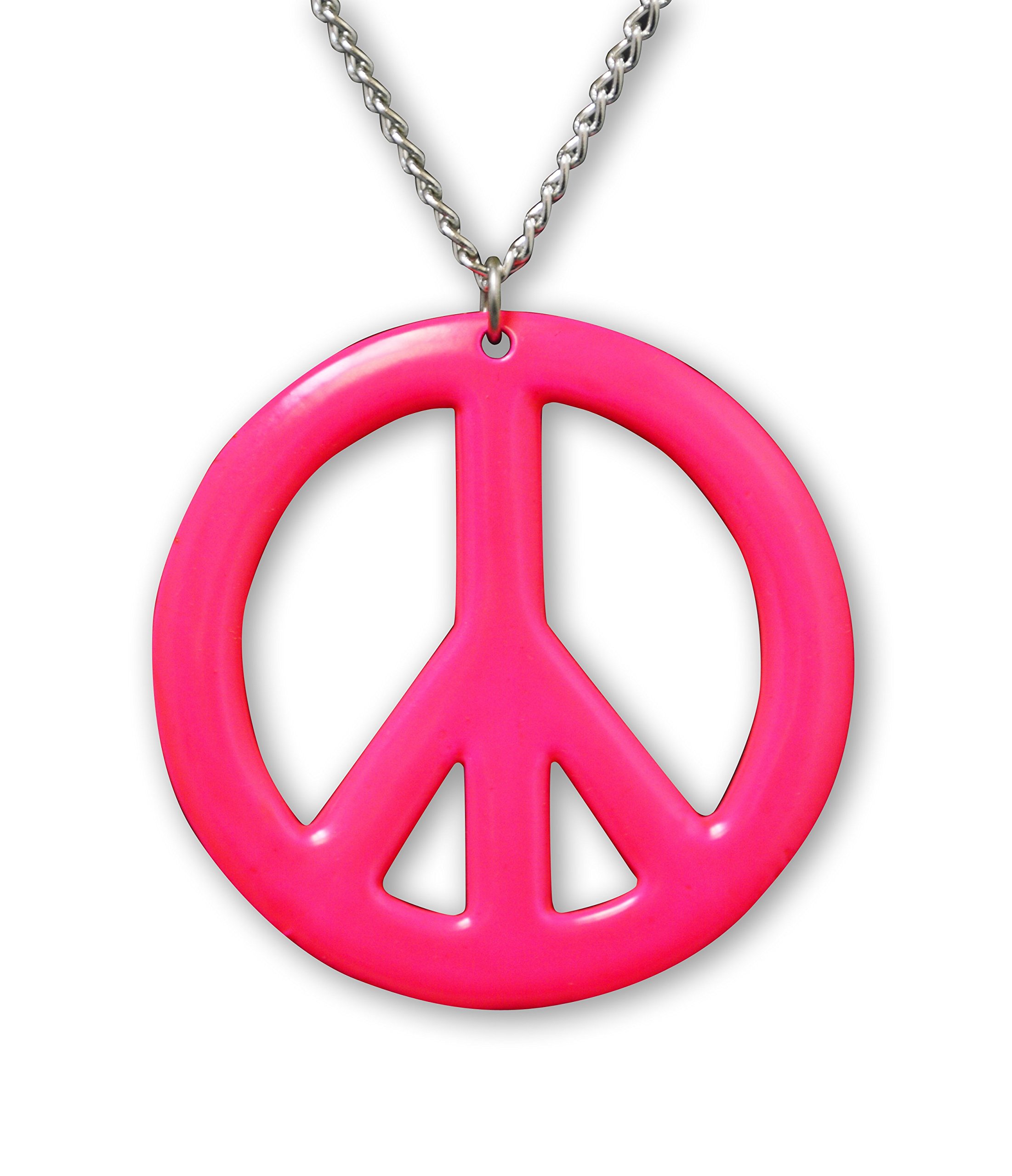 Real Metal Hot Pink Hippie Peace Sign Pendant Necklace Enamel on Pewter Cosplay Jewelry