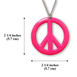 Real Metal Hot Pink Hippie Peace Sign Pendant Necklace Enamel on Pewter Cosplay Jewelry