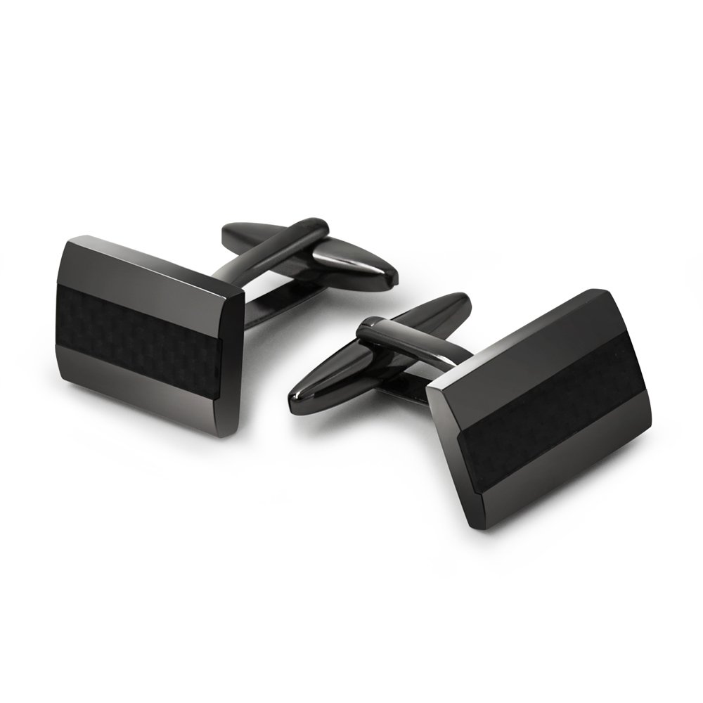 Mr.Van Handcrafted Carbon Fiber Cufflinks Rhodium Plated Cuff Links Set Business Christmas Gift