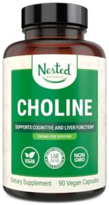 nested naturals choline bitartrate 500mg | high potency choline supplements | supports cognitive performance & liver function | 100% vegan & non-gmo choline | 90 vegan capsules