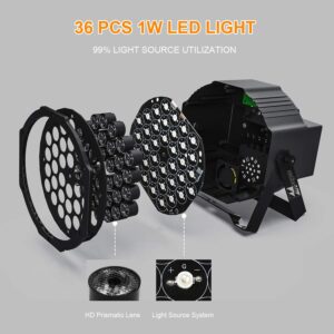 Missyee 36 RGB LED DJ Stage Uplight -DMX Control Sound Activated with Remote Control and 9 Modes LED for Wedding, Events, Christmas and Halloween Music Disco Party -R&D in USA -8 Pack