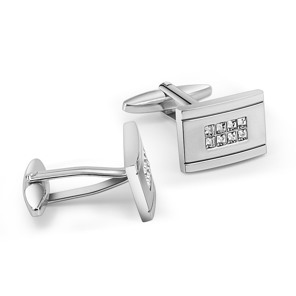 Mr.Van Swarovski Crystal Cufflinks Rectangle Cuff Links Set for Men Wedding Party