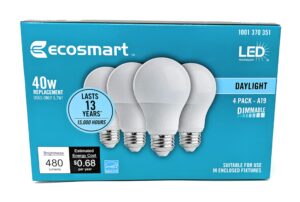 ecosmart 40w equivalent daylight a19 energy star + dimmable led light bulb (4-pack)