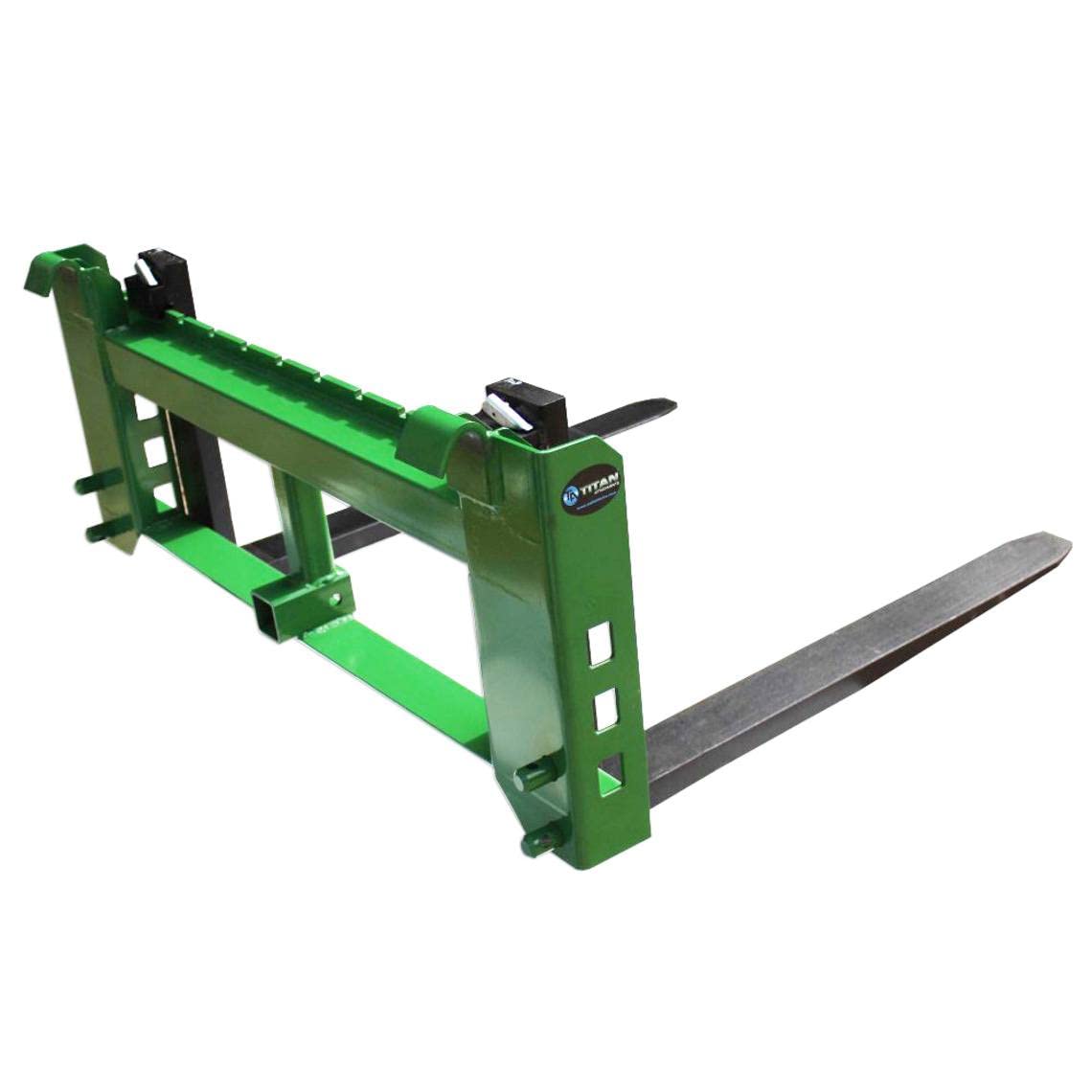 Titan Attachments Pallet Fork Attachment, 48â€ Fork Blades, Rated 3,000 LB, Receiver Hitch, Fits John Deere Loaders