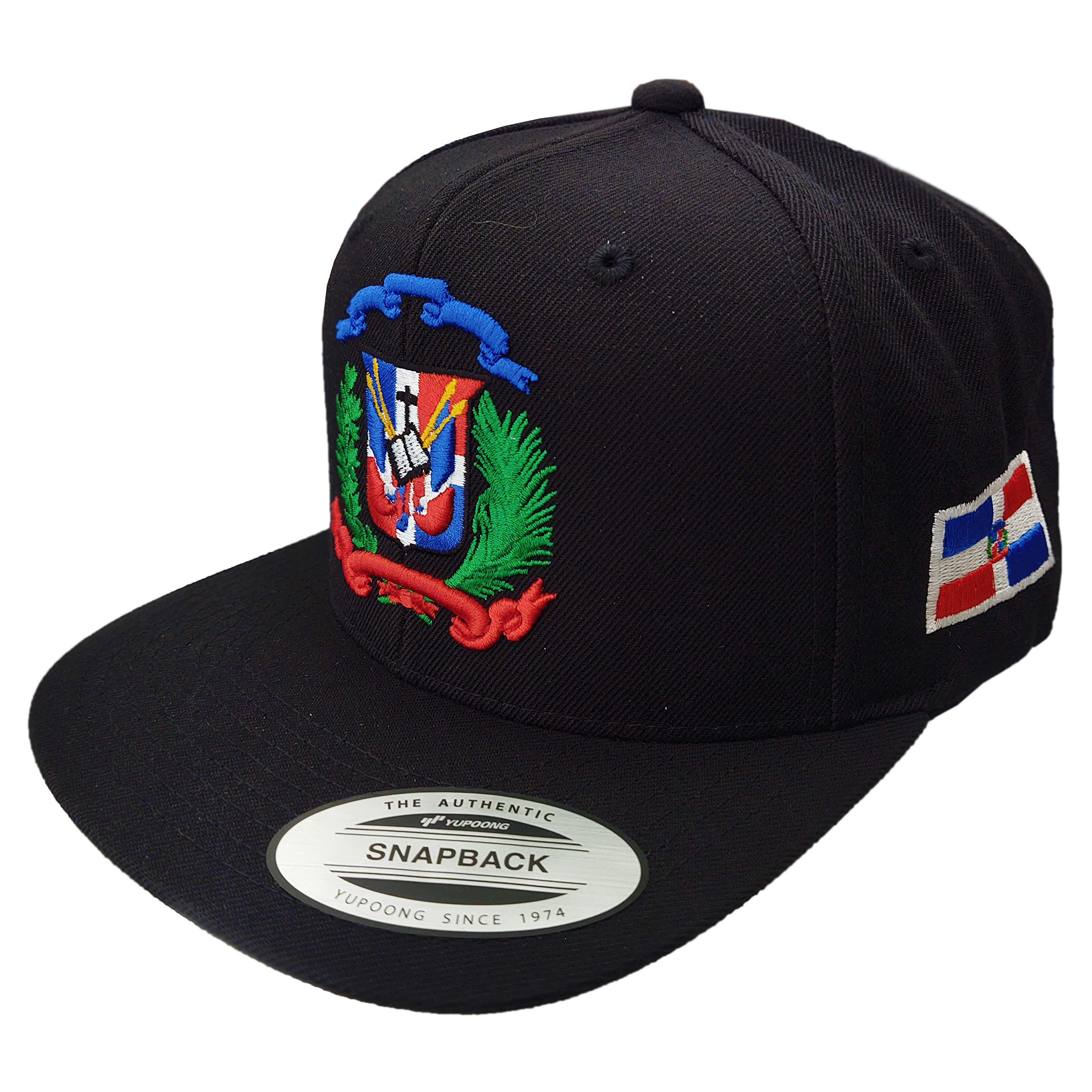 Dominican Republic Embroidered Shield and Flag Snap BackCap (Black)