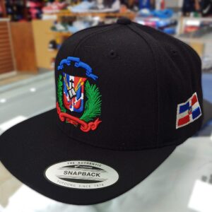 Dominican Republic Embroidered Shield and Flag Snap BackCap (Black)