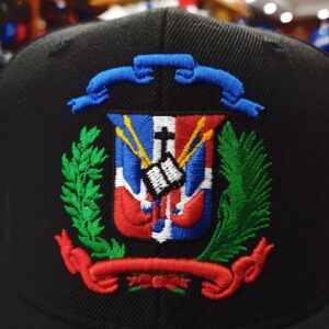 Dominican Republic Embroidered Shield and Flag Snap BackCap (Black)