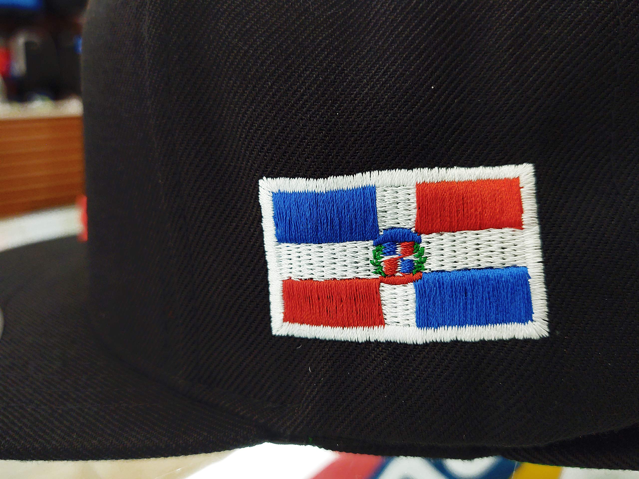 Dominican Republic Embroidered Shield and Flag Snap BackCap (Black)