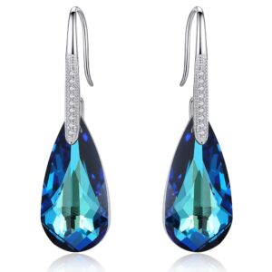 elequeen 925 sterling silver cz teardrop hook dangle earrings bermuda blue made with austrian crystals, valentine's day/mother's day/christmas jewelry gift