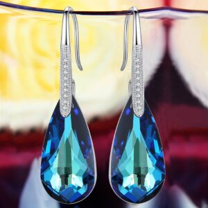 EleQueen 925 Sterling Silver CZ Teardrop Hook Dangle Earrings Bermuda Blue Made with Austrian Crystals, Valentine's Day/Mother's Day/Christmas Jewelry Gift