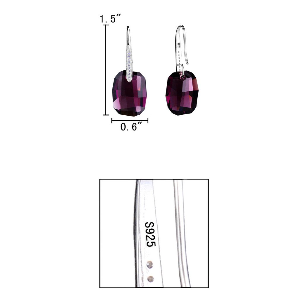 EleQueen 925 Sterling Silver CZ Rectangle Hook Drop Earrings Amethyst Color Made with Austrian Crystal for Women Girl, Valentine's Day/Mother's Day/Christmas Jewelry Gift for Girlfriend/Mom