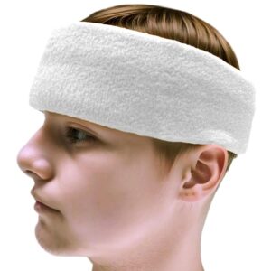 couver hb204 wide, long & thick sports sweat headband for large head, 1 pc, white