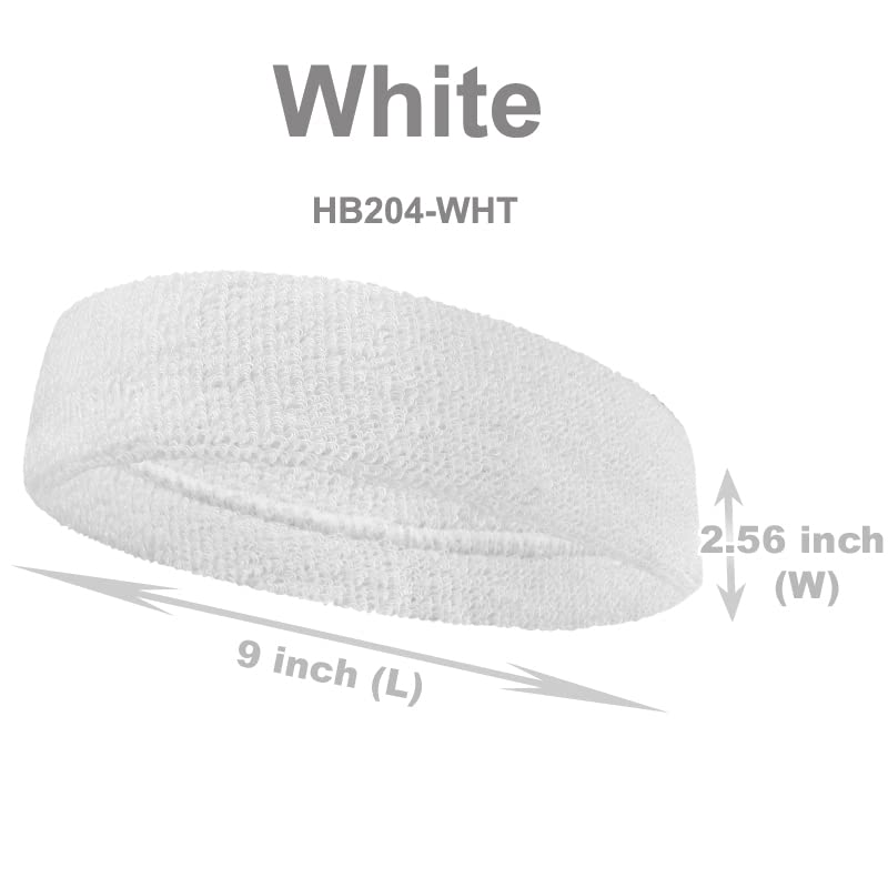 COUVER HB204 Wide, Long & Thick Sports Sweat Headband for Large Head, 1 PC, White