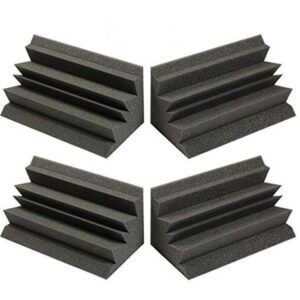 acoustic foam bass trap studio corner wall 12" x 6" x 6" (4 pack) made in usa - color: charcoal