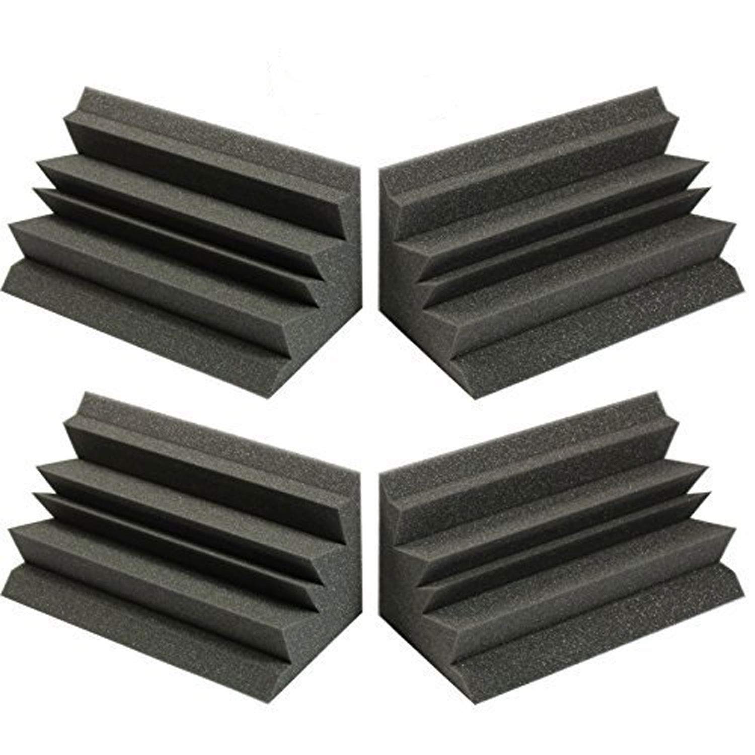 Acoustic Foam Bass Trap Studio Corner Wall 12" X 6" X 6" (4 PACK) Made in USA - Color: Charcoal