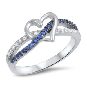 blue simulated sapphire infinity knot promise heart ring .925 sterling silver band size 5