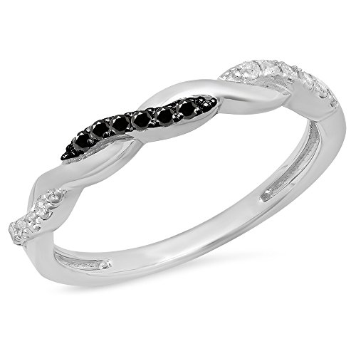 Dazzlingrock Collection 0.15 Cttw Round Black & White Diamond Minimalist Swirl Wedding Stackable Band for Women in 925 Sterling Silver, Size 10