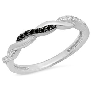 dazzlingrock collection 0.15 cttw round black & white diamond minimalist swirl wedding stackable band for women in 925 sterling silver, size 10