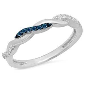 dazzlingrock collection 0.15 cttw round blue & white diamond ladies swirl wedding band in 925 sterling silver, size 6