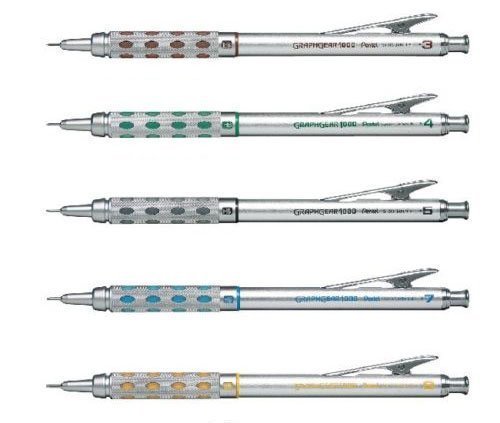 Pentel Graphgear 1000 Automatic Drafting Pencil, 0.3 mm, 0.4 mm, 0.5 mm, 0.7 mm, 0.9 mm 5pics Set