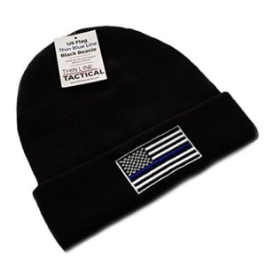 Thin Blue Line Flag Embroidered Winter Hat - Black