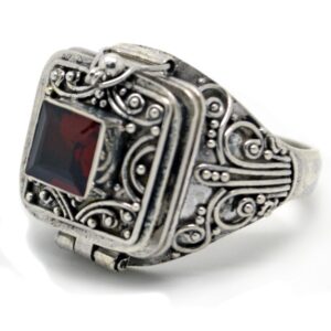 square genuine garnet poison locket box sterling silver ring size 10(sizes 4,5,6,7,8,9,10)