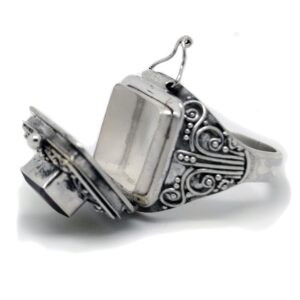 Square Genuine Garnet Poison Locket Box Sterling Silver Ring Size 10(Sizes 4,5,6,7,8,9,10)