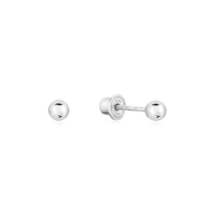 14k white gold ball stud earrings with secure screw-backs (3mm)