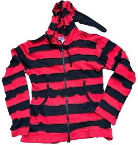 shopoholic fashion women pixie zip up hoodie striped hippie jacket sweater [l,red black]