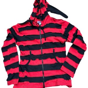 Shopoholic Fashion Women Pixie Zip Up Hoodie Striped Hippie Jacket Sweater [L,Red Black]