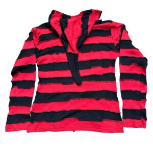 Shopoholic Fashion Women Pixie Zip Up Hoodie Striped Hippie Jacket Sweater [L,Red Black]