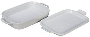 le creuset stoneware rectangular dish with platter lid, 14 3/4" x 9", white