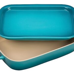 Le Creuset Stoneware Rectangular Dish with Platter Lid, 14 3/4" X 9", Caribbean