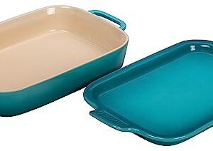 Le Creuset Stoneware Rectangular Dish with Platter Lid, 14 3/4" X 9", Caribbean